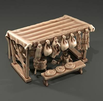 MBA - Halfling Butcher Stall and Accessories, Medieval Figures, MBAL-013